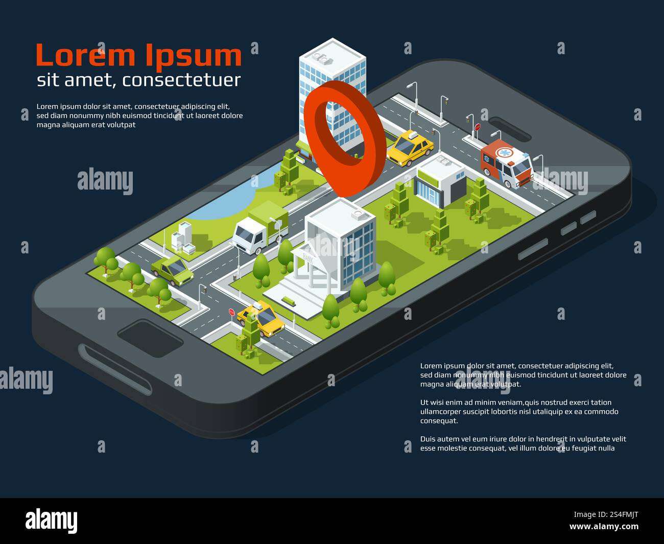 Vector 3d city concept picture. Different business buildings, roads ...