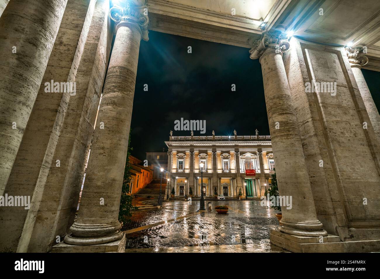 Night View of Historic Building in Rome, Italy with Columns Stock Photo ...