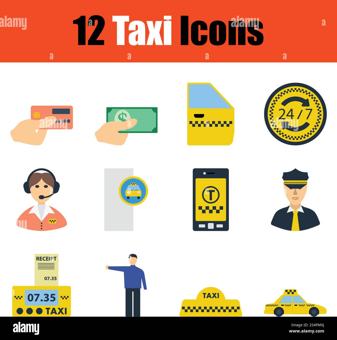 Set of taxi icons.Full color design. Vector illustration Stock Vector ...
