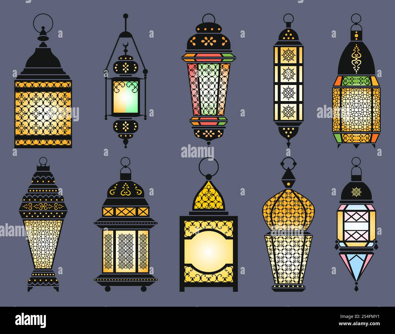 Ramadan old lanterns and lamps of arabic style. Vector illustration ...