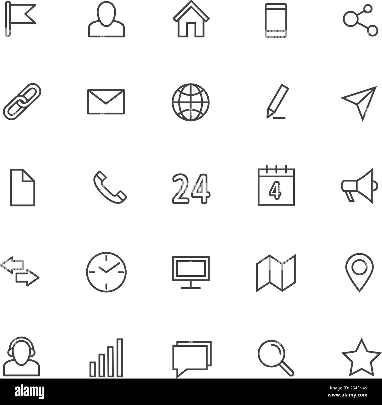 Contact line vector icons. Media and internet communication outline ...