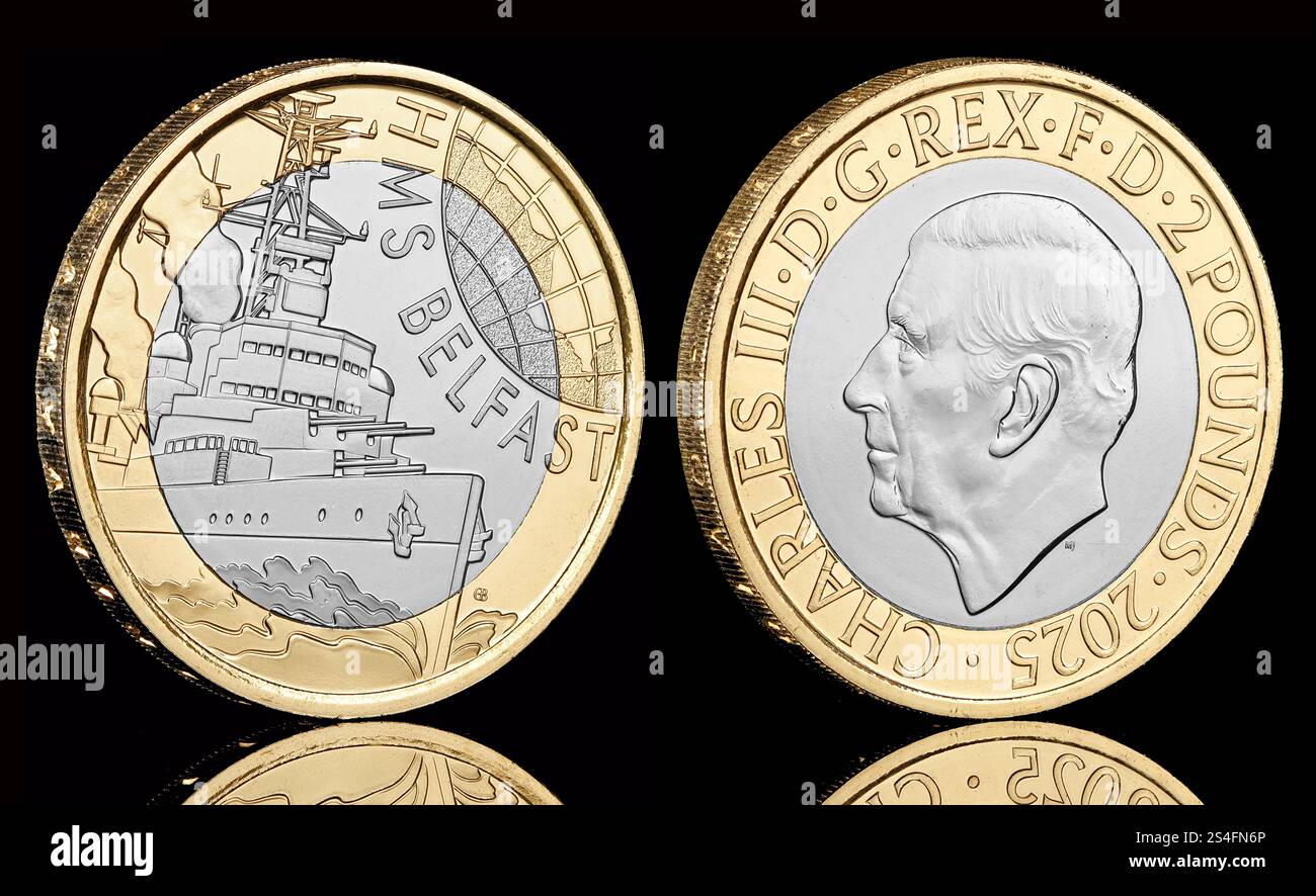 One of the first UK 2025 coins is the HMS Belfast design £2 coin ...