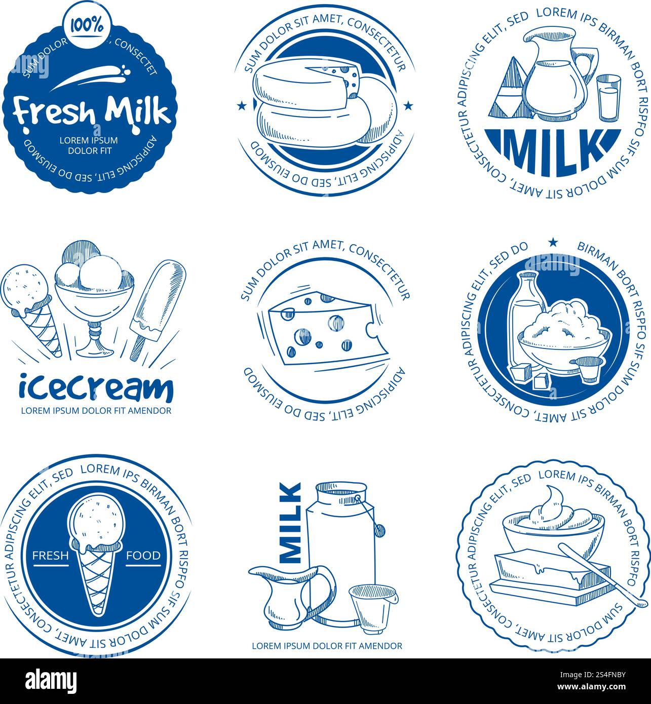 Farm fresh milk vector hand drawn labels hi-res stock photography and ...