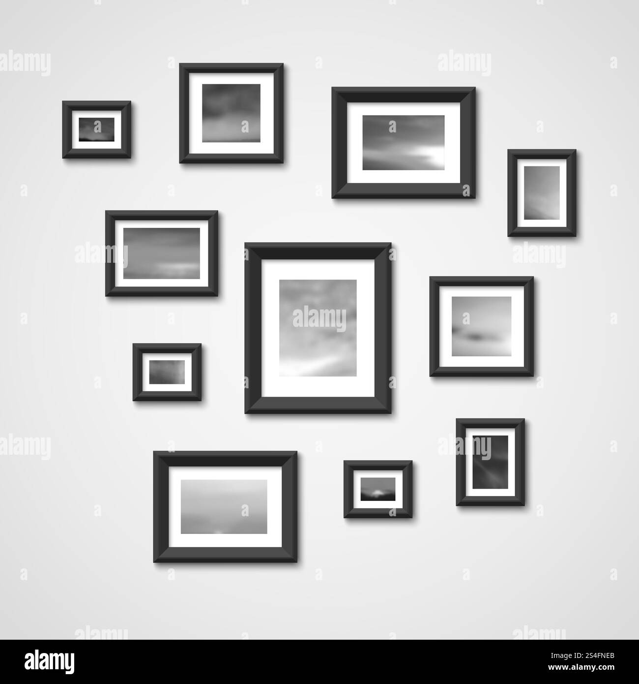 Picture frames with nature photos on wall. Interior design vector illustration. Photo picture ...