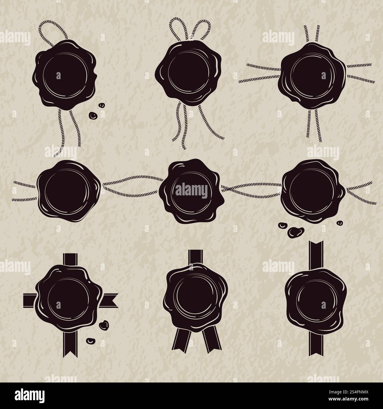 Monochrome set of wax seals. Vector illustrations isolate on white ...