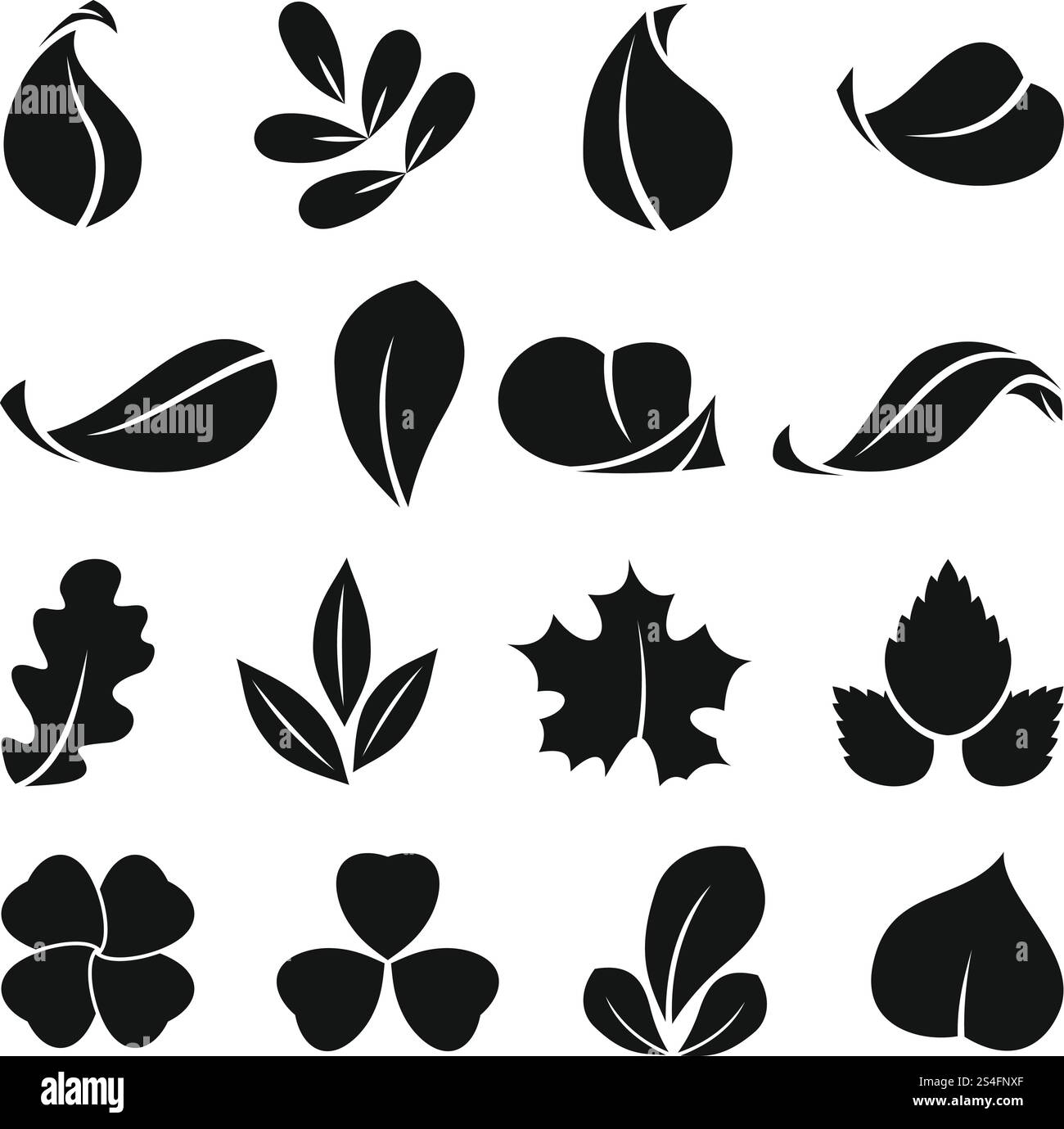 Black monochrome symbols of spring leaf. Vector shapes. Summer icon set ...