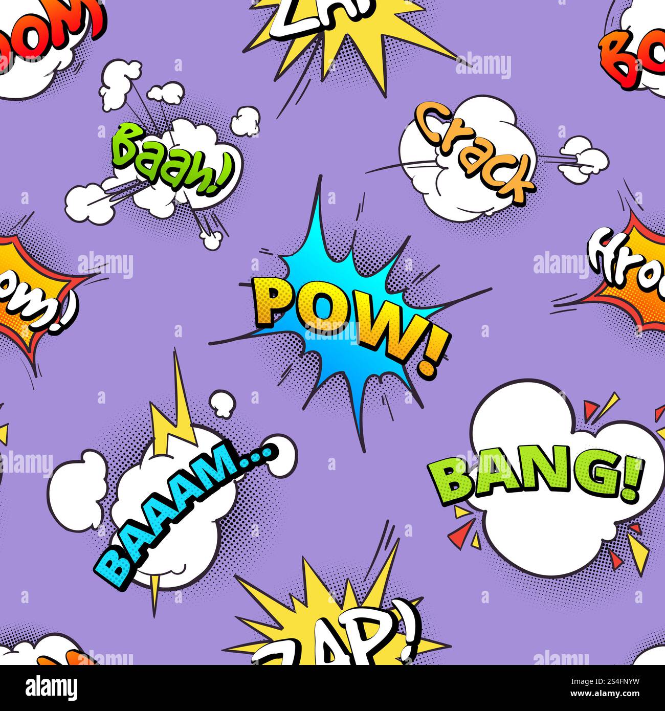 Seamless pattern of cartoon comic speech bubbles with different sounds ...