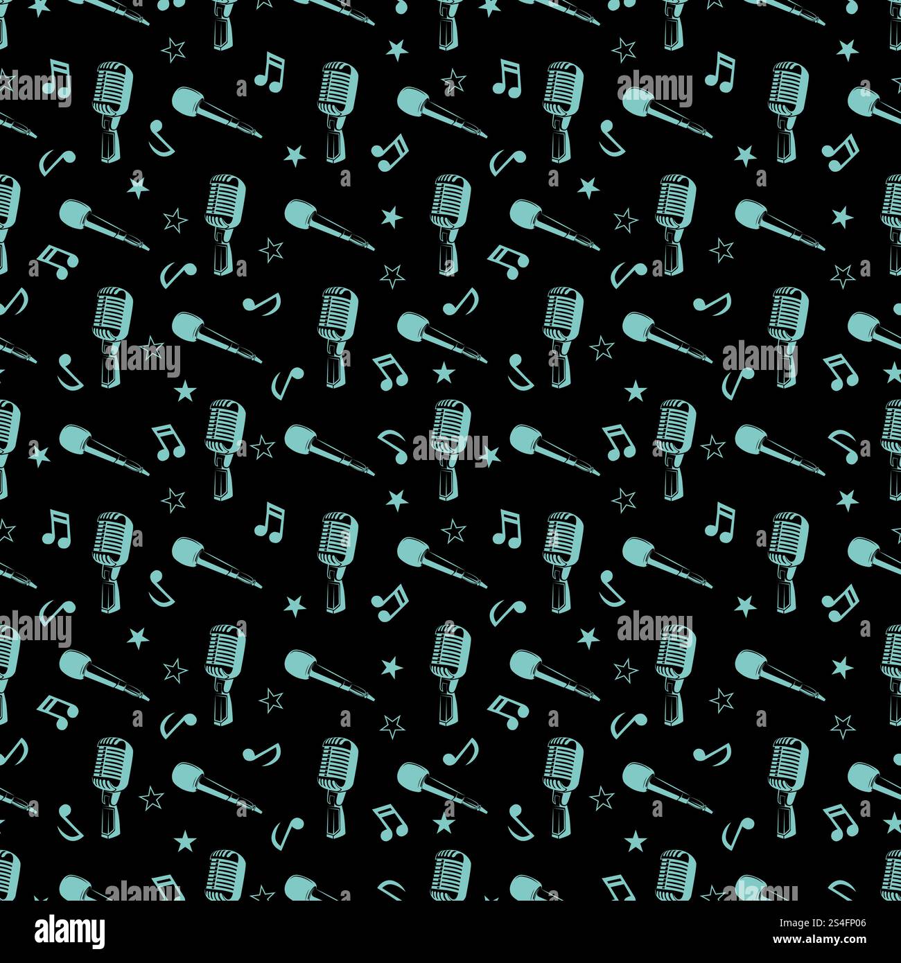 Musical seamless pattern - music notes, stars and microphones seamless ...