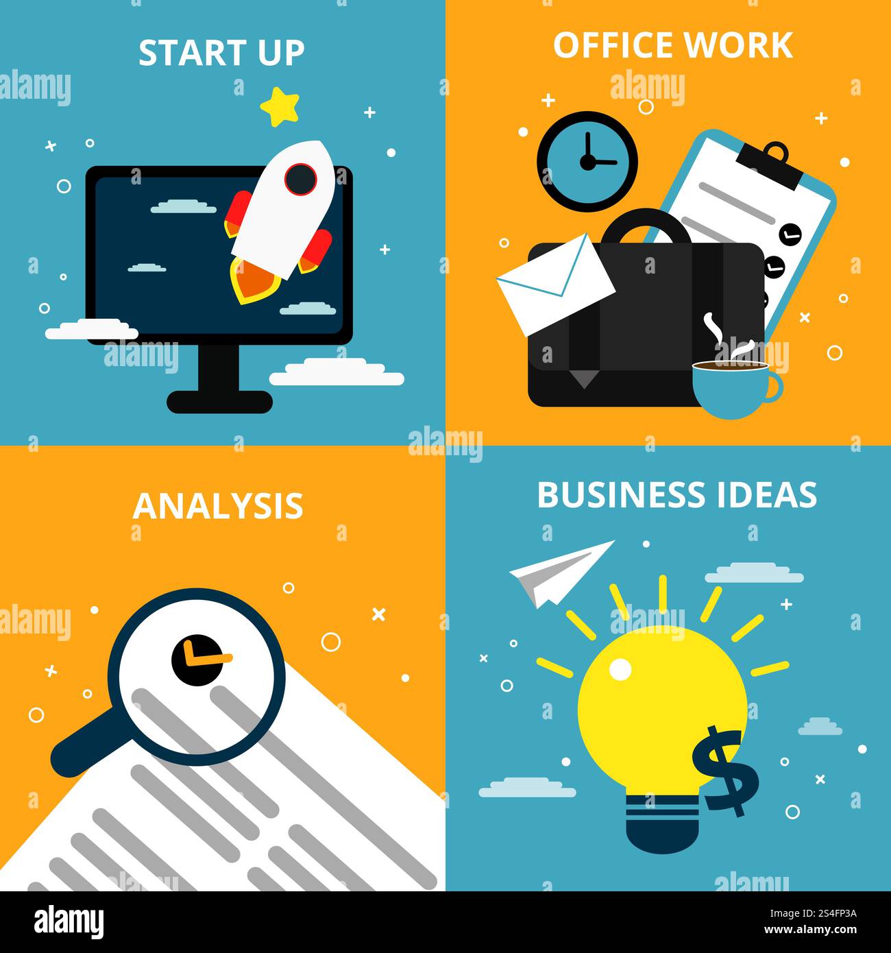 Concept pictures with different business elements. Startup icons for ...