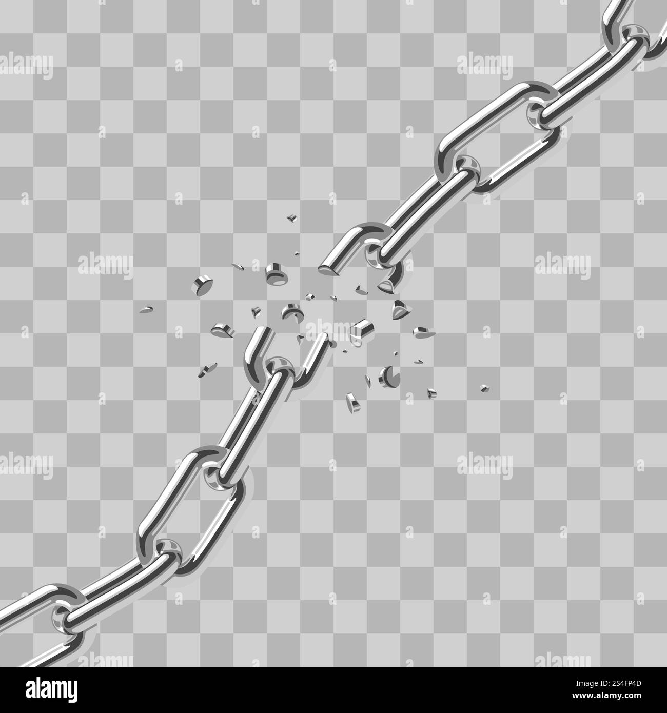 Realistic broken steel chain links freedom isolated on transparent background. Link steel break ...