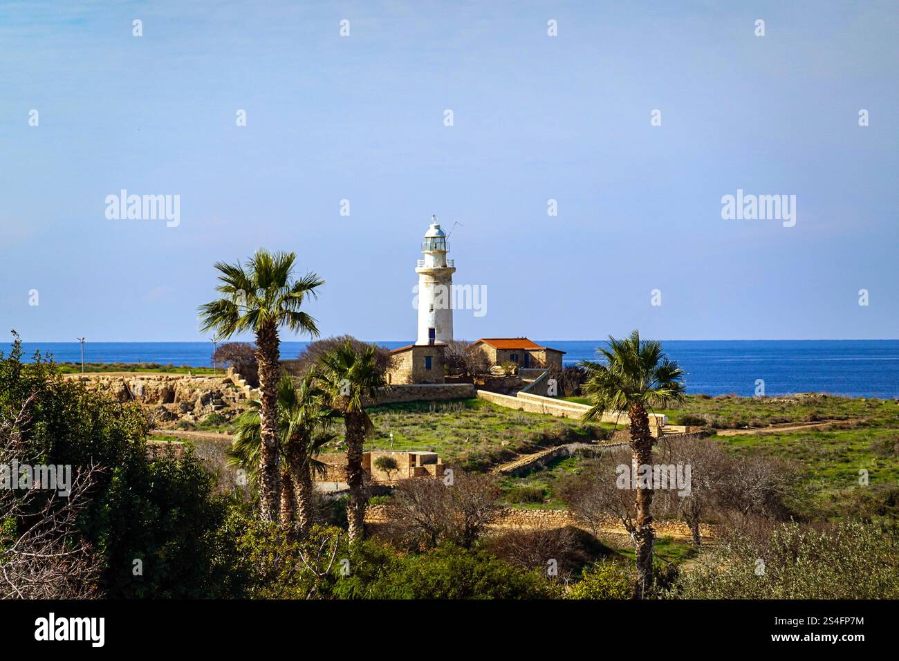 The coastal area and lighthouse around Paphos on The island of Cyprus ...