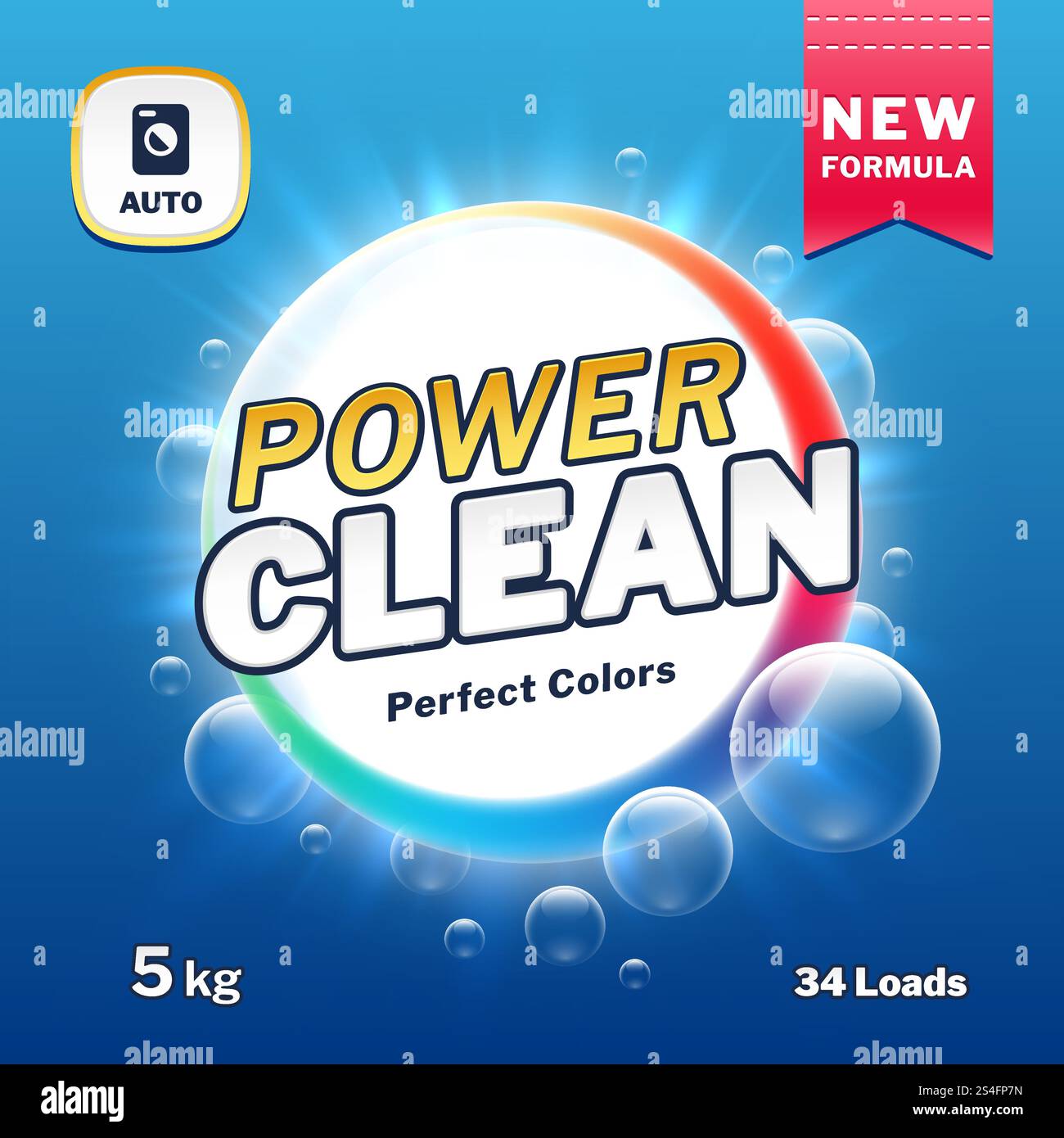 Clean power - soap and laundry detergent packaging. Washing powder ...
