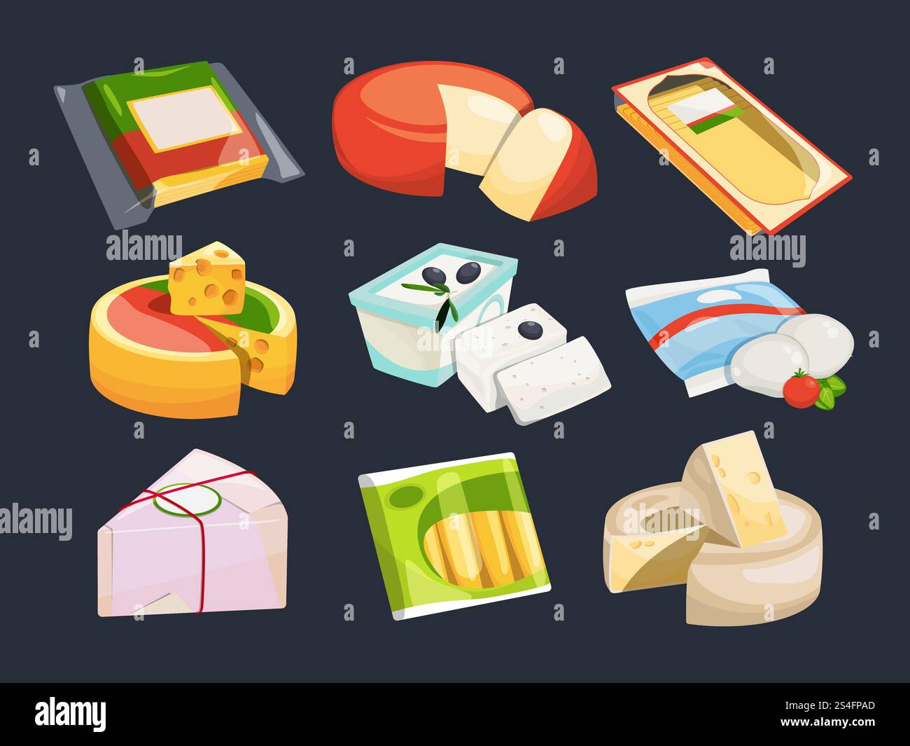 Different packaging of cheeses. Vector illustration set of variation ...