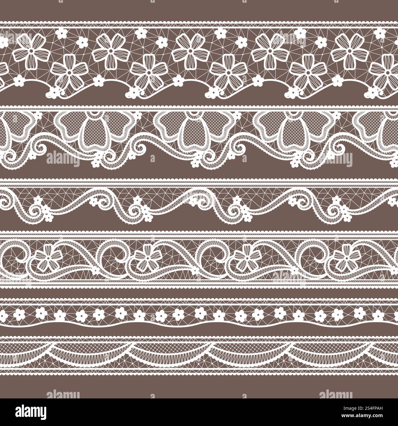Set of six lace ribbons horizontal seamless patterns. Vector needlework ...