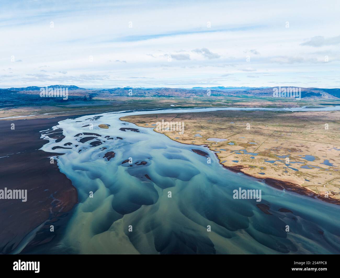 Aerial view of glacial rivers in the highlands of iceland hi-res stock ...