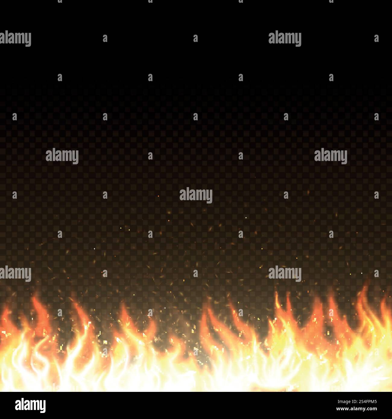 Hot fire flames with glowing sparks isolated vector template. Power ...