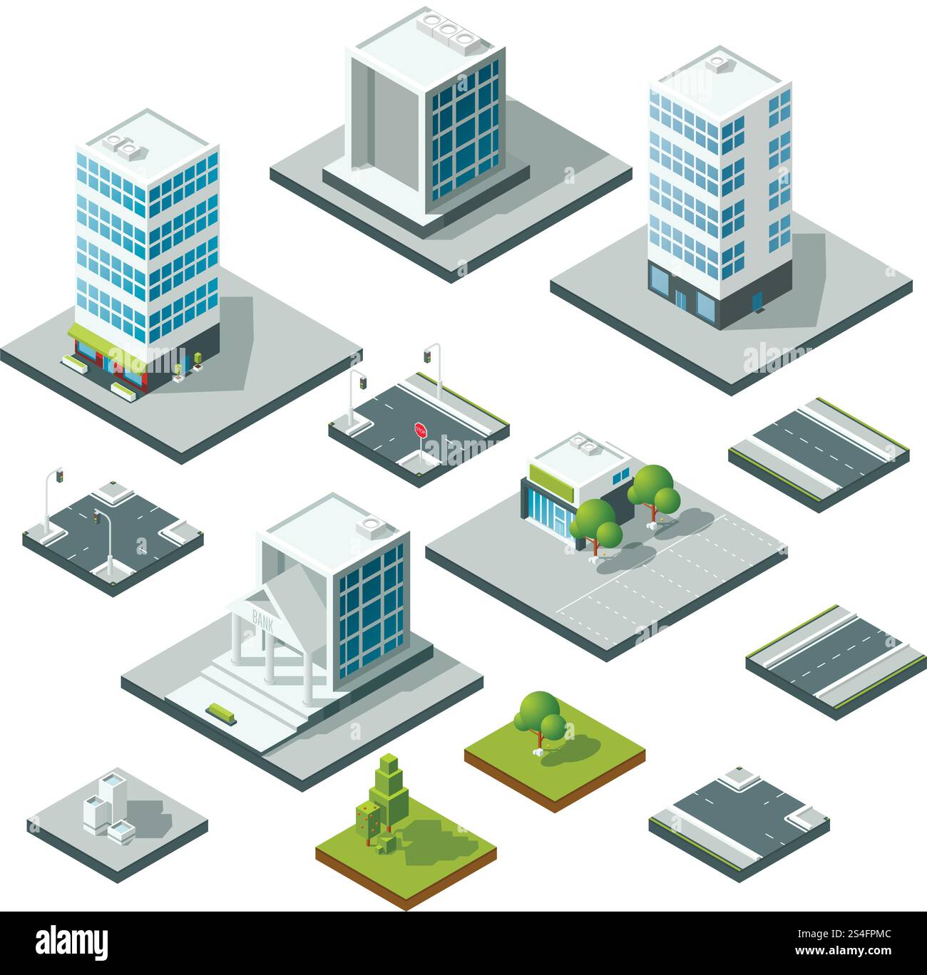 Set of isometric city landscape design elements. 3D constructor. Vector illustration. Set of ...