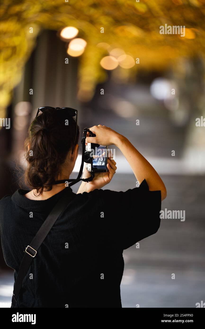 Stunning view of a tourist taking pictures at the Bai Dinh Temple. Bai ...