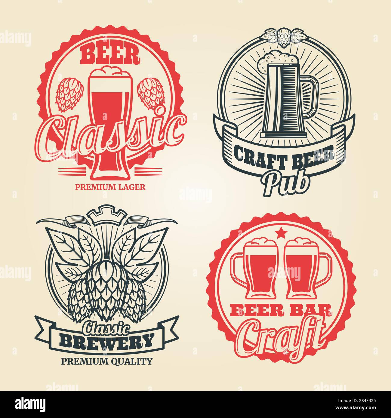 Beer and pub vintage label set. Retro badge and emblem. Vector ...