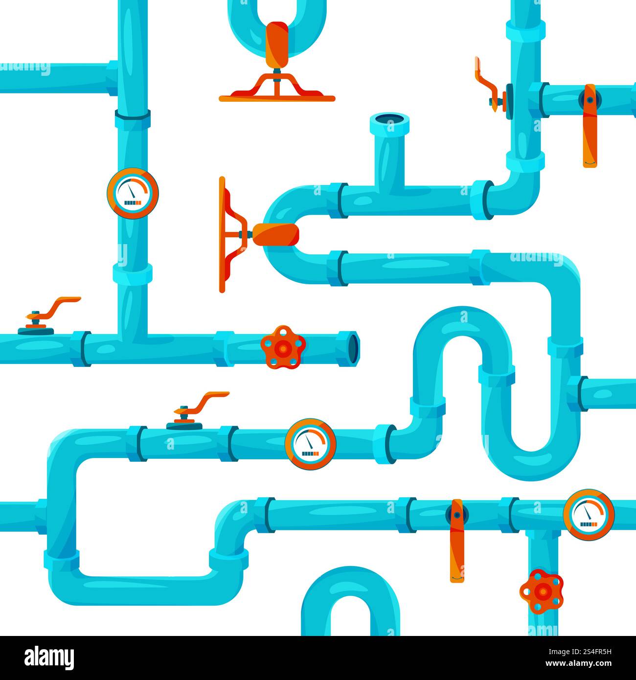 Water pipeline system installation. Vector background picture. Seamless ...