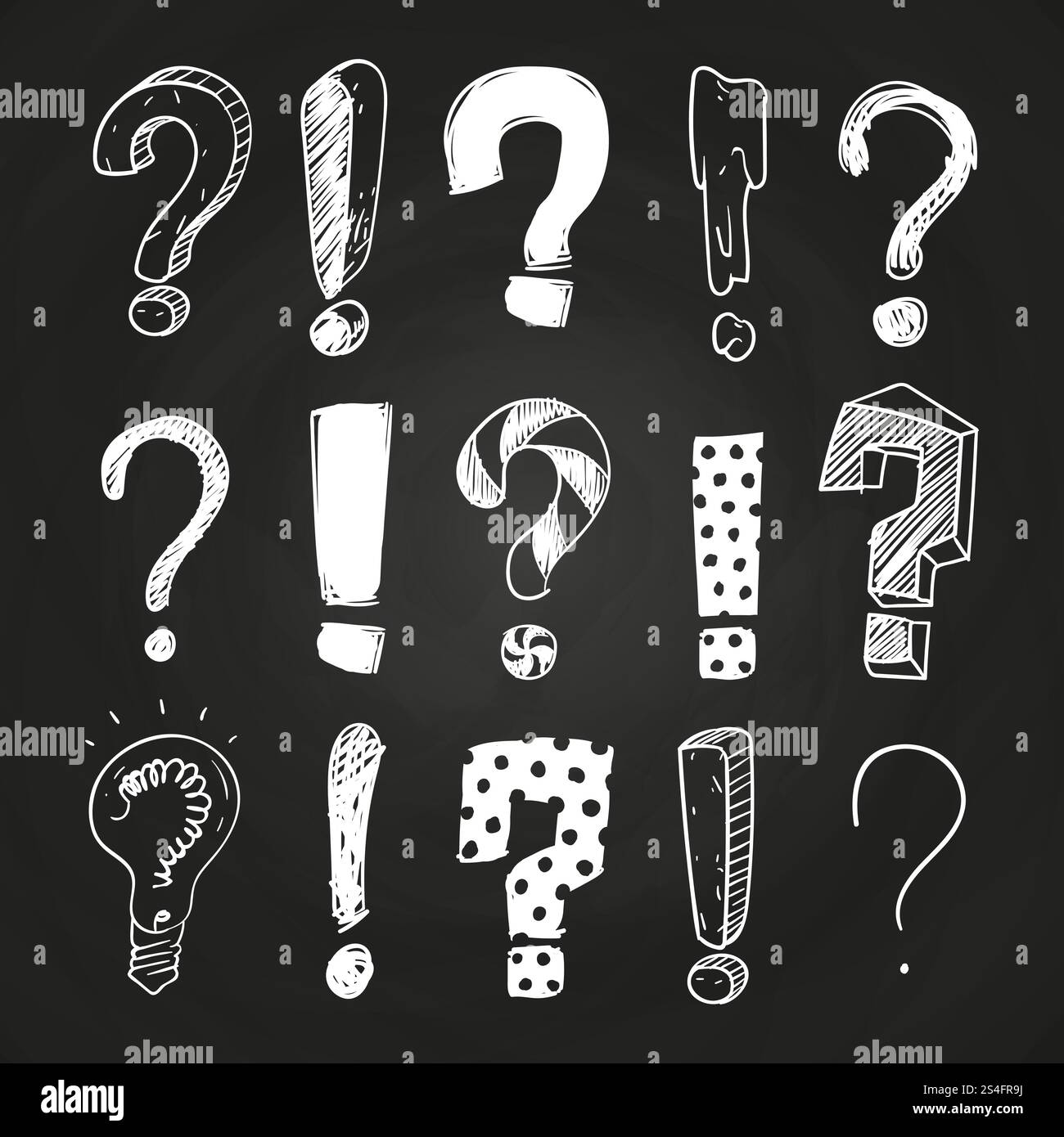 Sketch question and exclamation marks on blackboard design. Vector ...