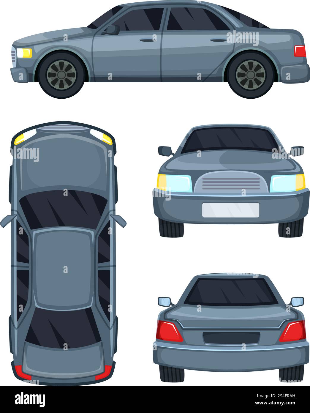 Vector illustration of automobile. Top side, front and back views. Car ...