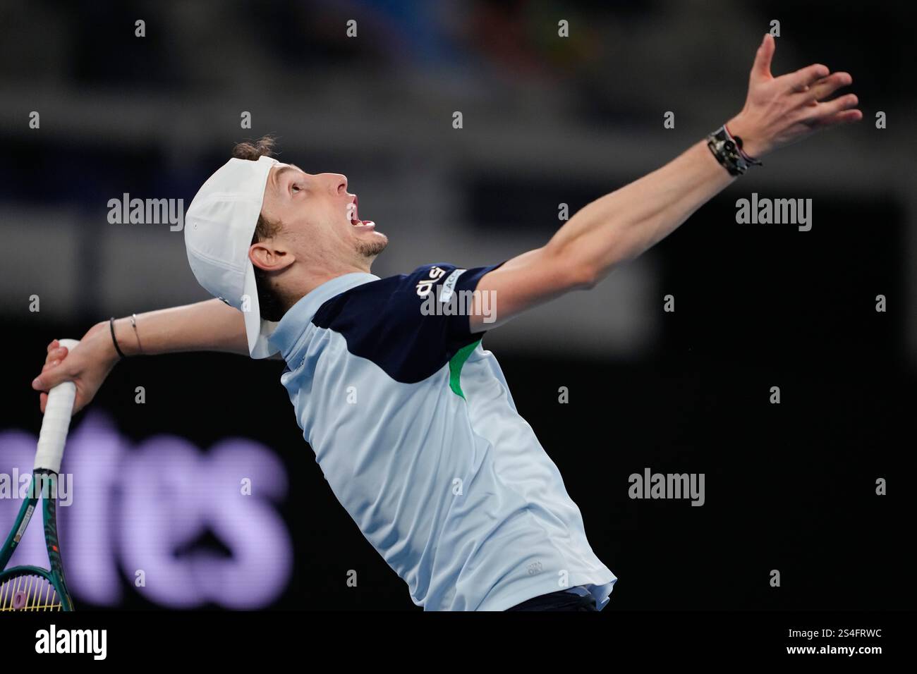 Ugo Humbert of France plays a forehand return to Matteo Gigante of ...