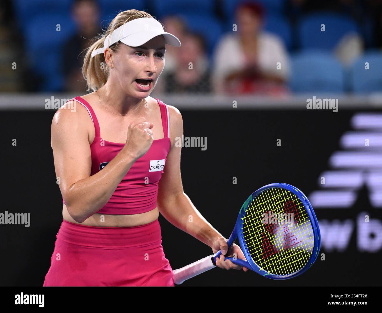Melbourne, Australia. 12th Jan, 2025. Daria Saville of Australia reacts ...