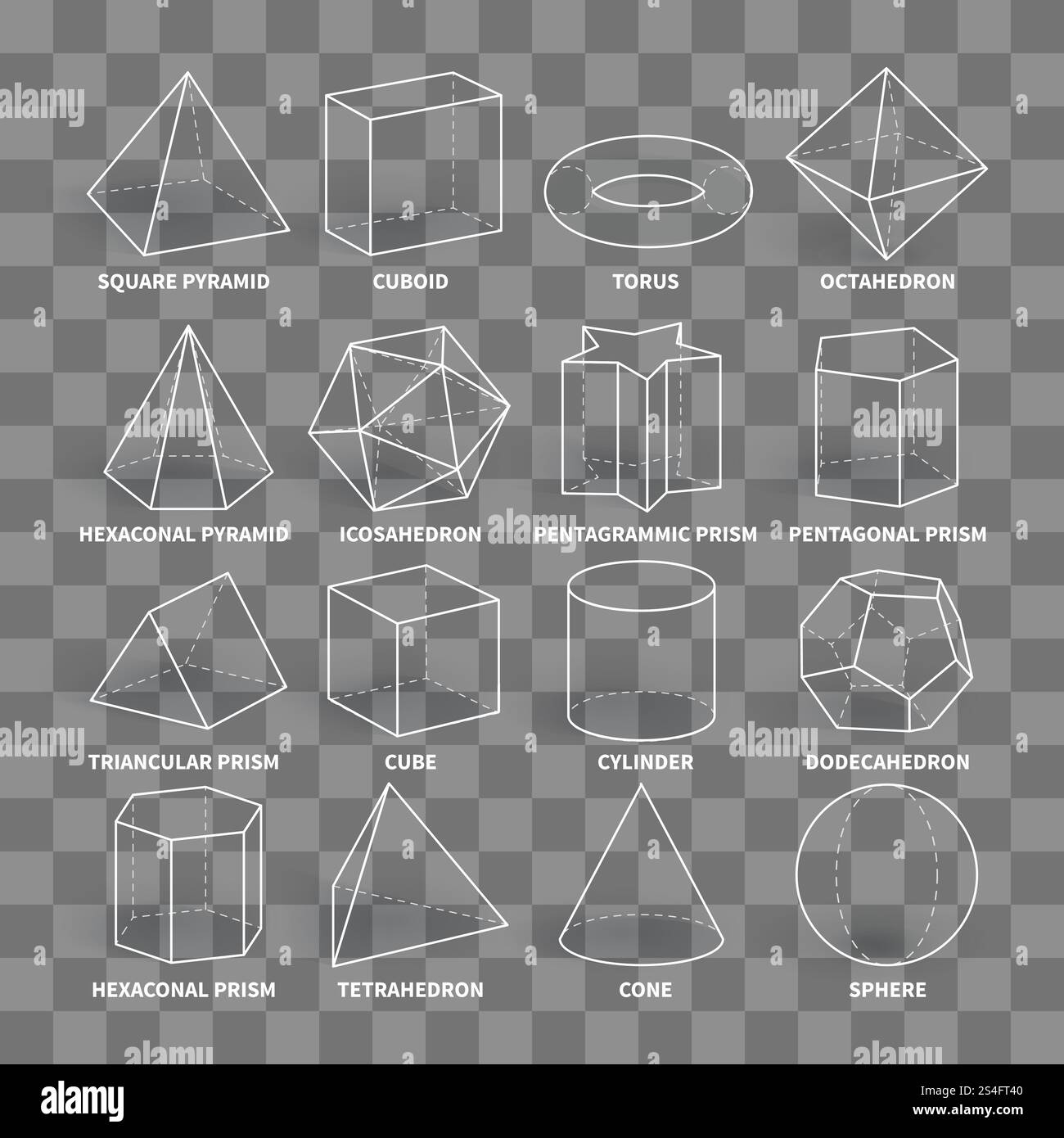 Abstract 3d math geometric outline shapes isolated on transparent ...