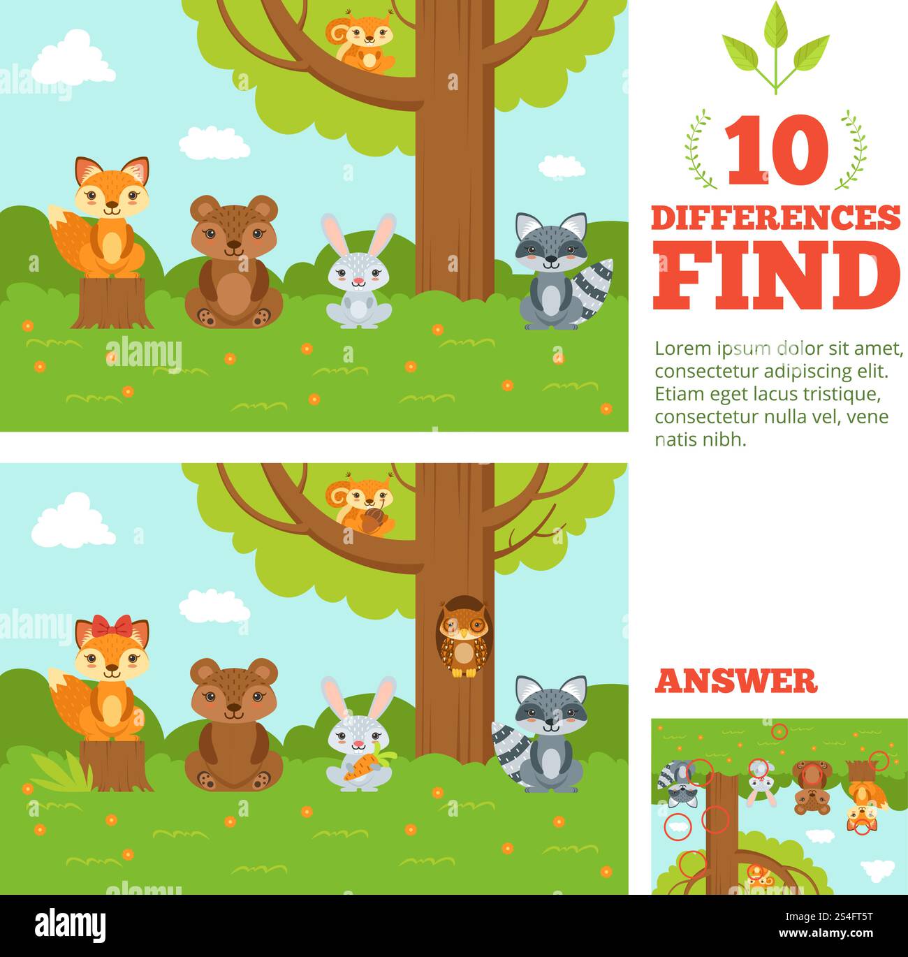 Educational game for kids with funny forest mascots. Vector cartoon ...