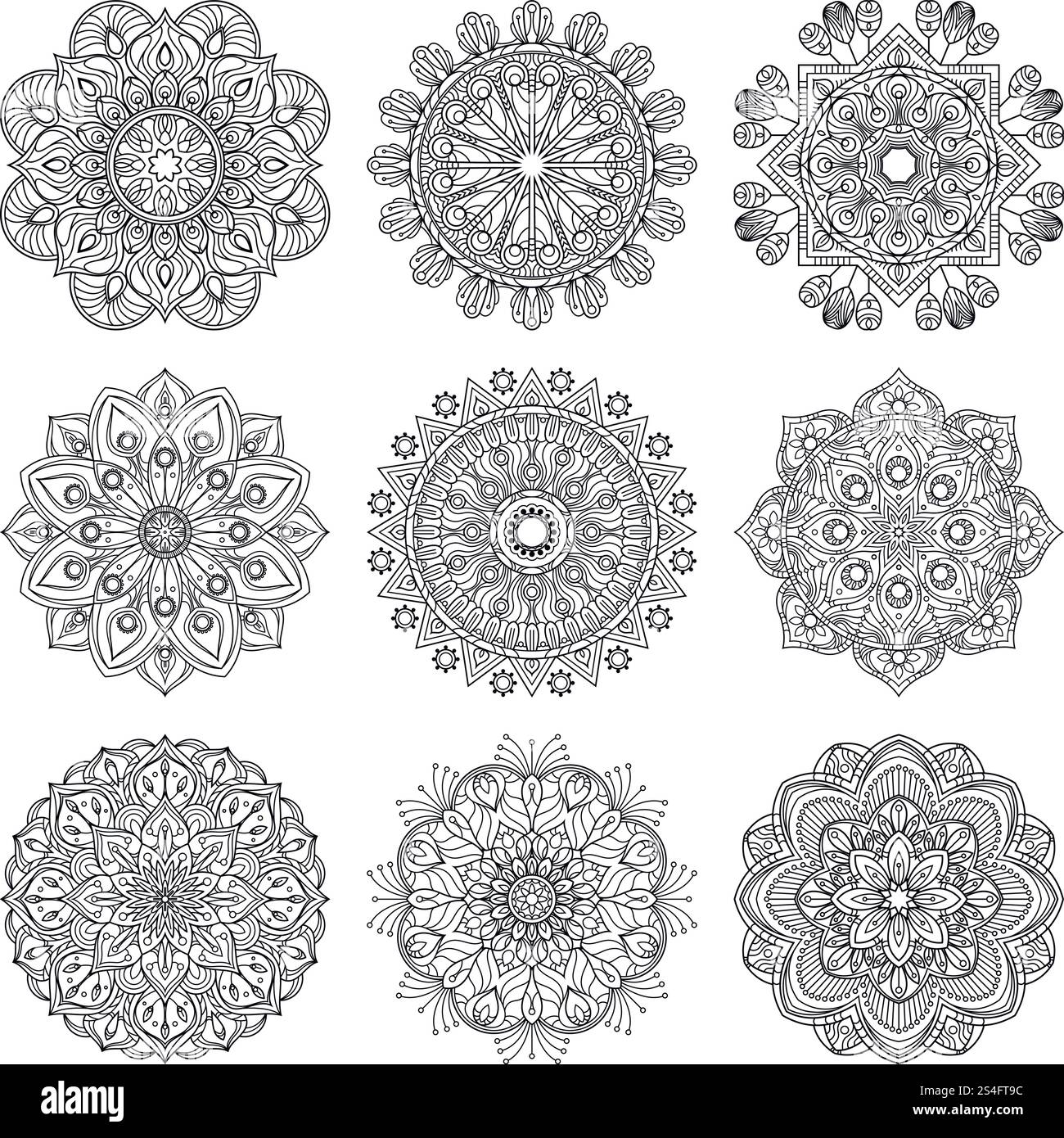 Meditation pattern. Vector illustration of indian mandalas set isolated ...