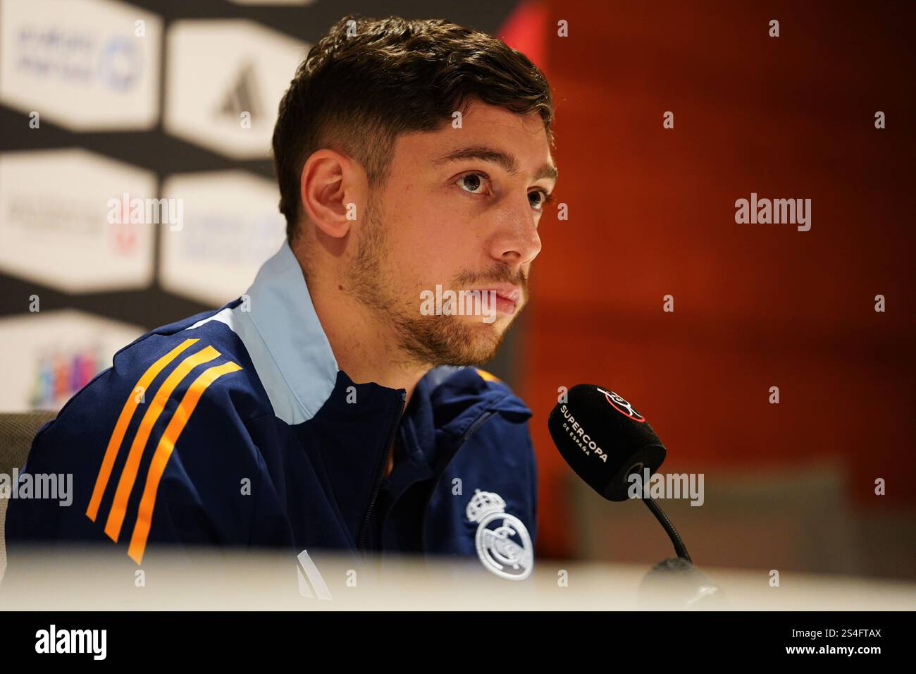 Real Madrid's Uruguayan player Federico Valverde attends a press ...