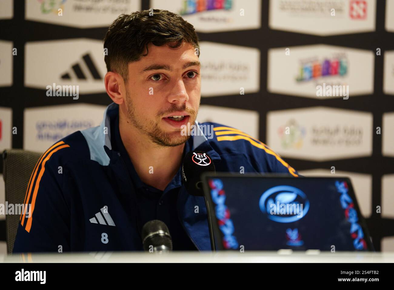 Real Madrid's Uruguayan player Federico Valverde attends a press ...
