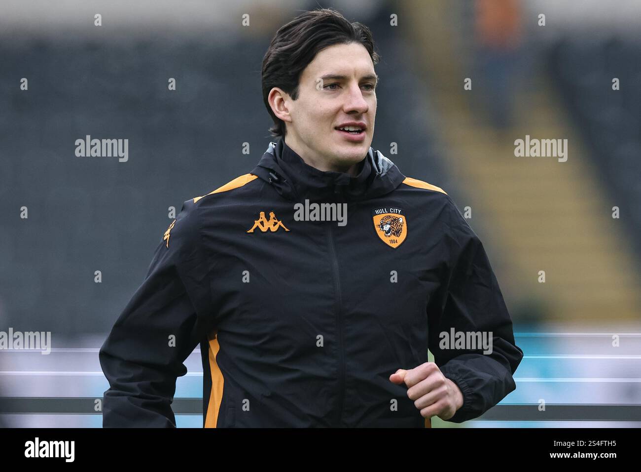 Hull, UK. 12th Jan, 2025. Alfie Jones of Hull City in the pregame ...