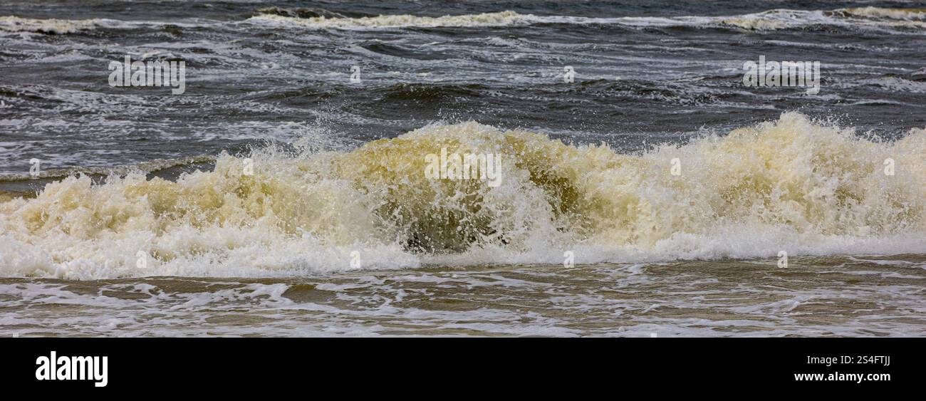 Waves of the north sea with white spindrift - panoramic view Stock ...