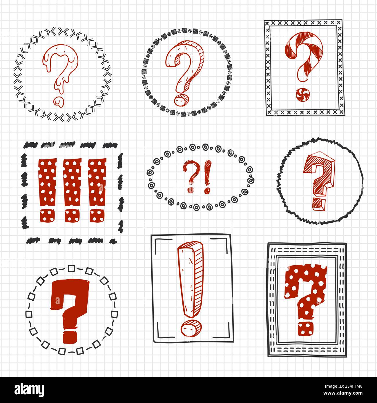 Question and exclamation marks on hand drawn frames. Vector ...