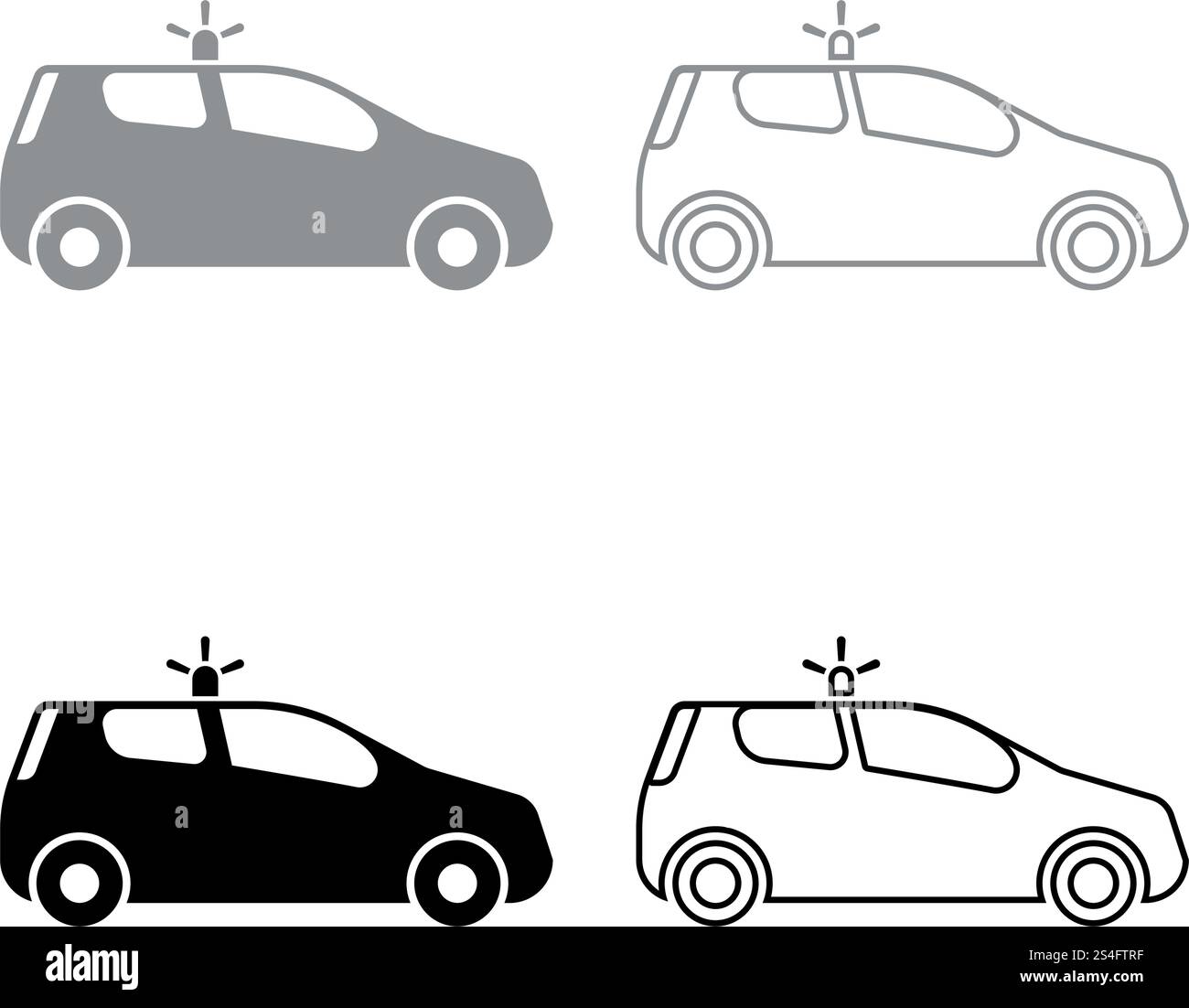 Security car Police car Car with siren icon set black grey color vector ...