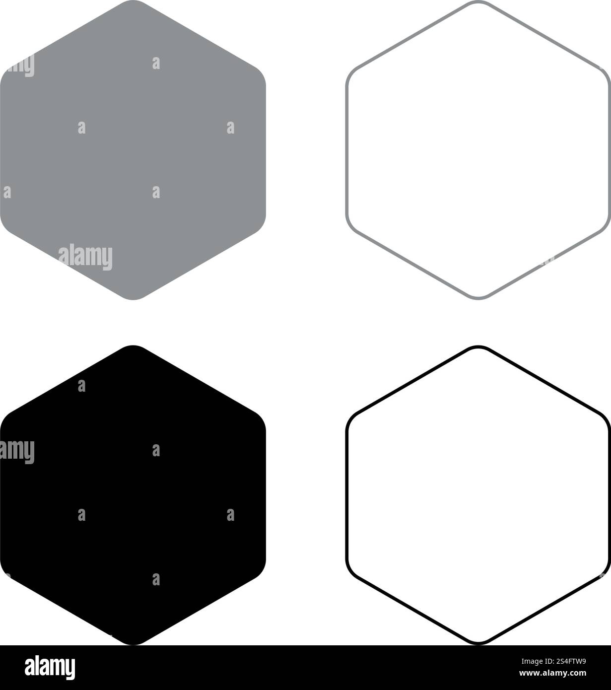 Hexagon with rounded corners icon set black grey color vector ...