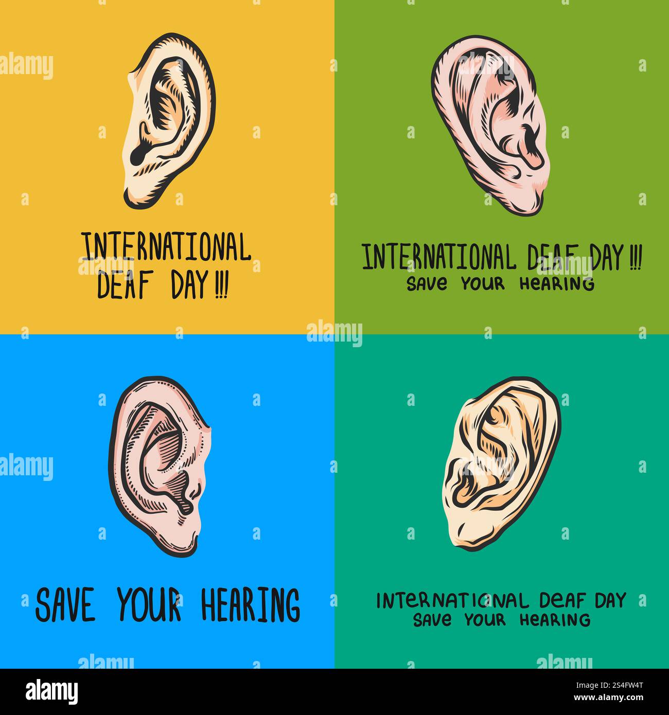 International deaf day banner set. Hand drawn illustration of ...