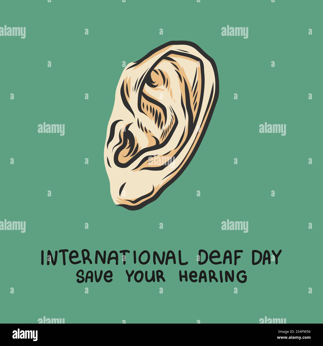 Deaf day green concept background. Hand drawn illustration of deaf day ...