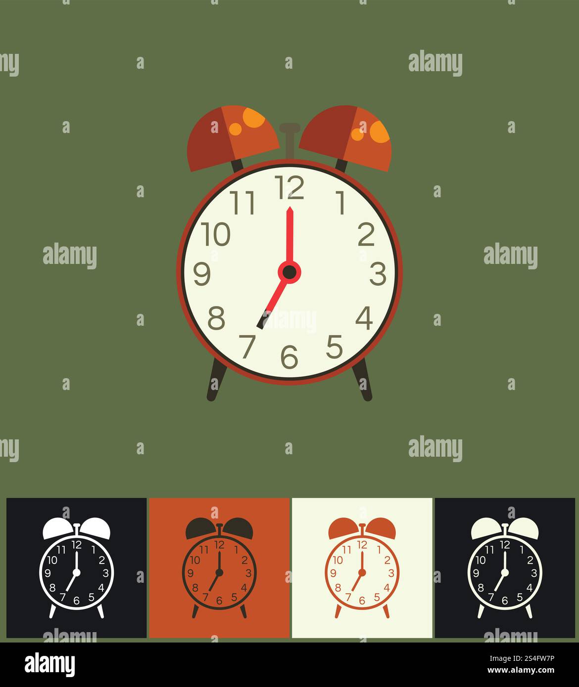 Clock Icon Flat Vector Illustration On Different Colored Backgrounds Bronze Analog Clock