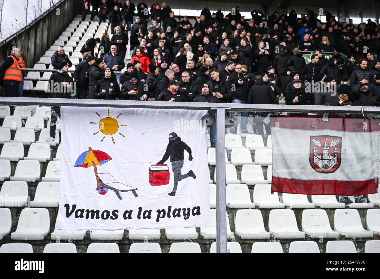 Antwerp, Belgium. 12th Jan, 2025. Antwerp banners pictured before a ...