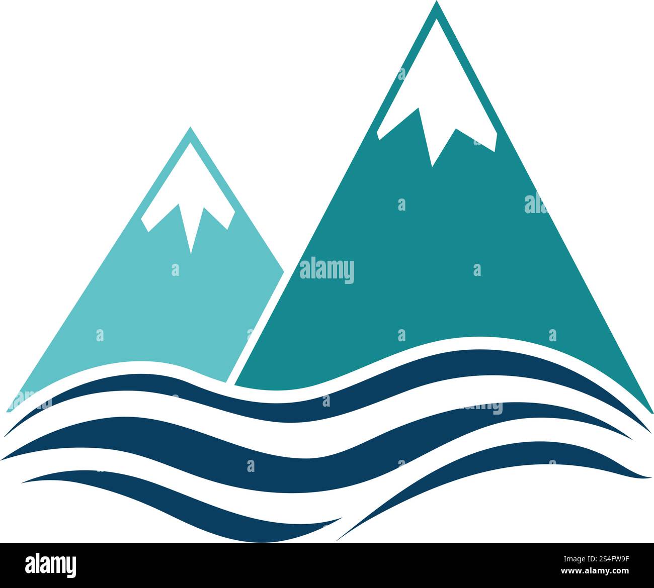 Snow peaks cliff on sea icon. Stencil in blue and yellow tone. Vector ...