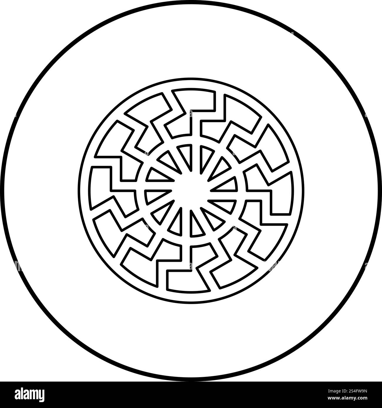 Black sun symbol icon outline black color vector in circle round ...