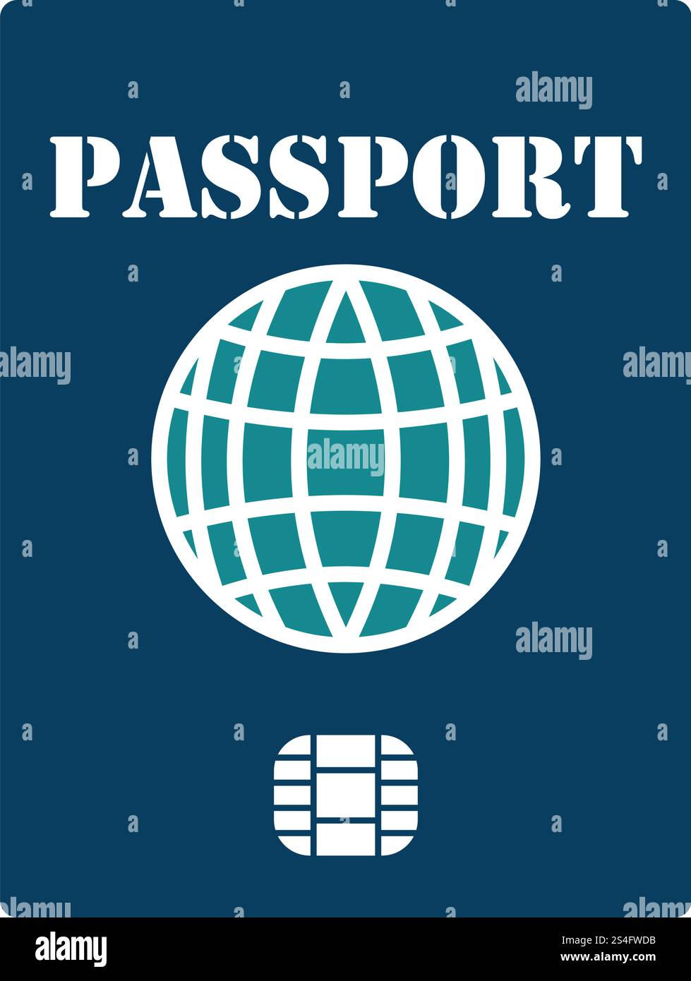Passport with chip icon. Stencil in blue and yellow tone. Vector ...