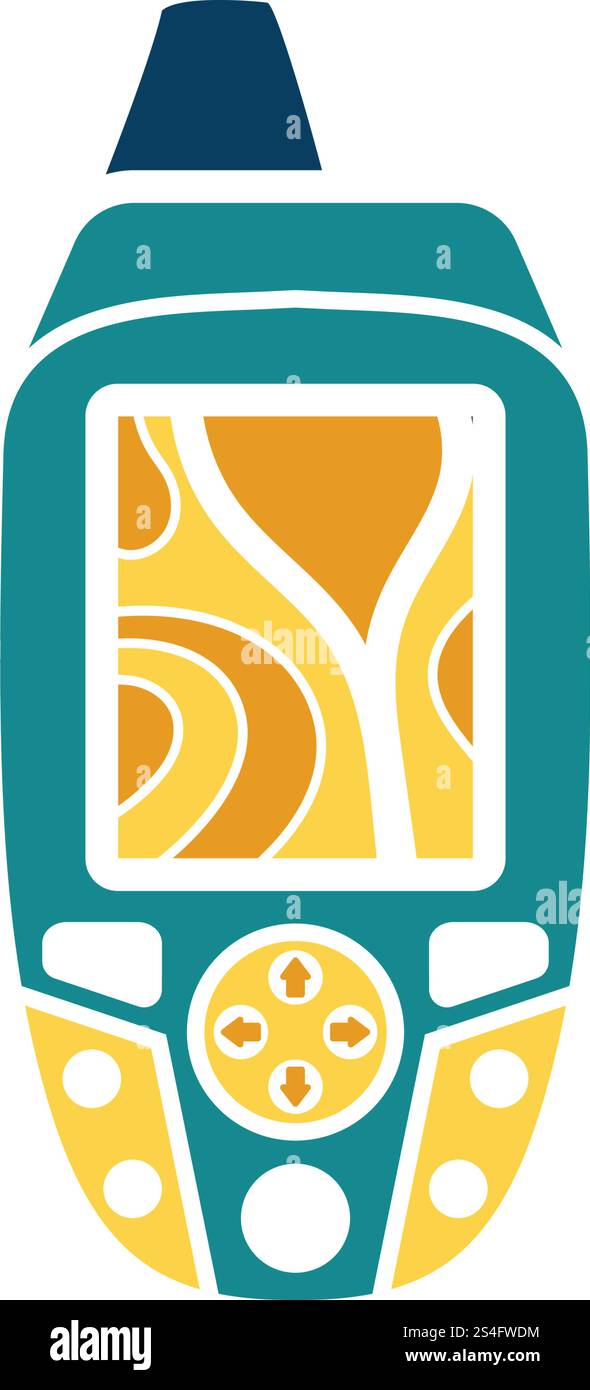 Portable GPS device icon. Stencil in blue and yellow tone. Vector ...