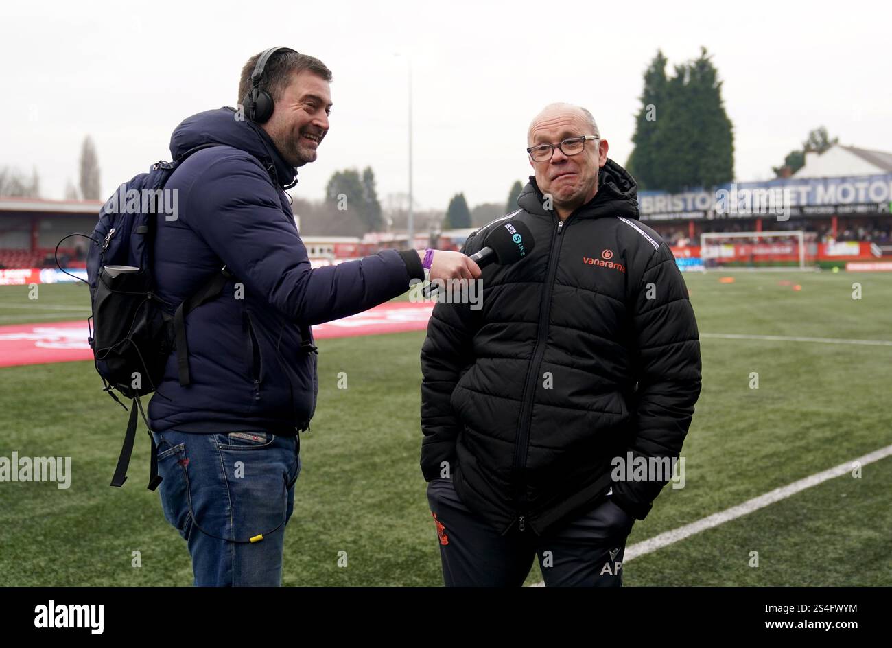 Tamworth manager Andy Peaks speaks to the BBC before the Emirates FA ...