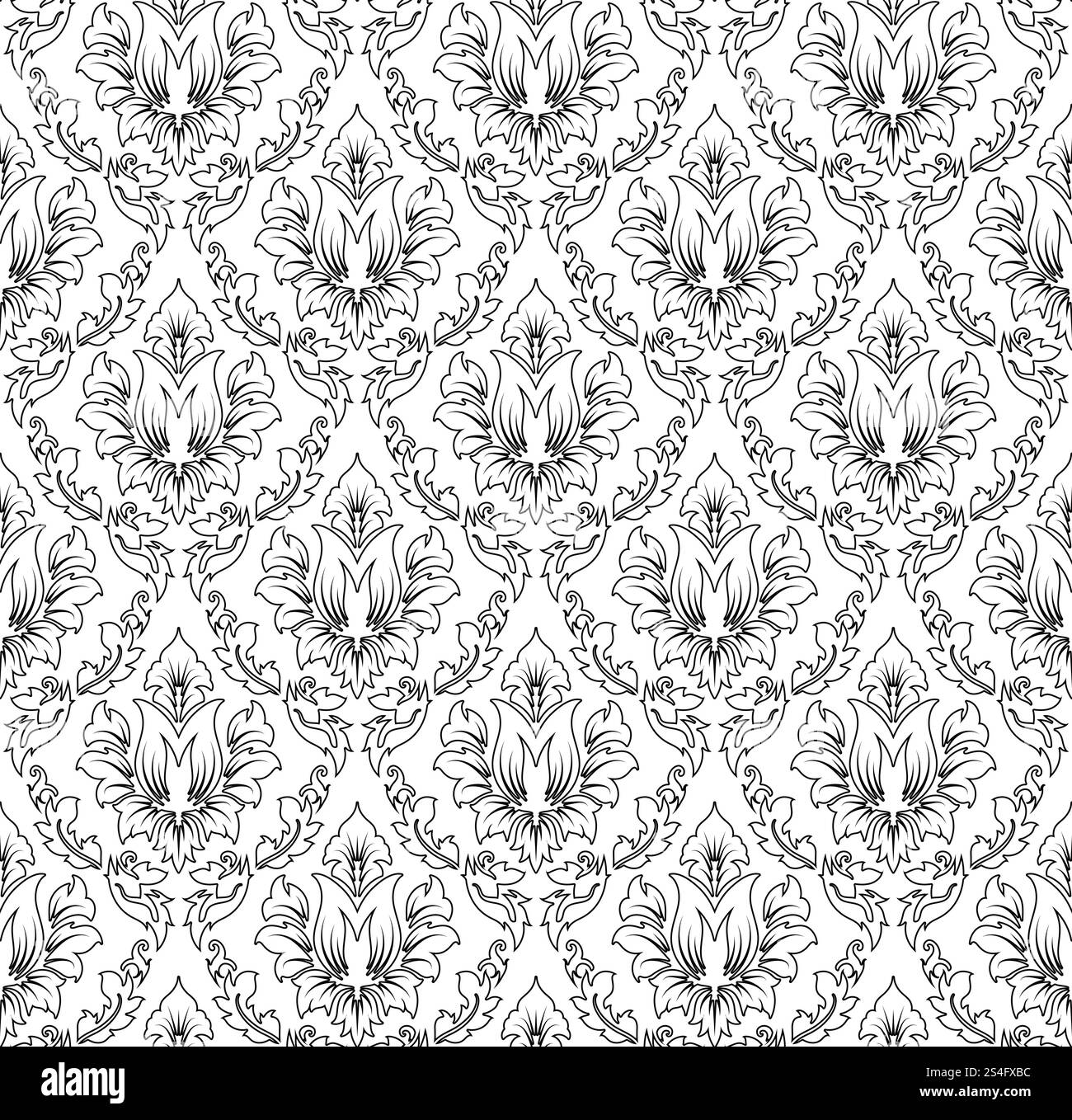 Damask Seamless Pattern. Elegant Outline Design in Royal Baroque Style ...