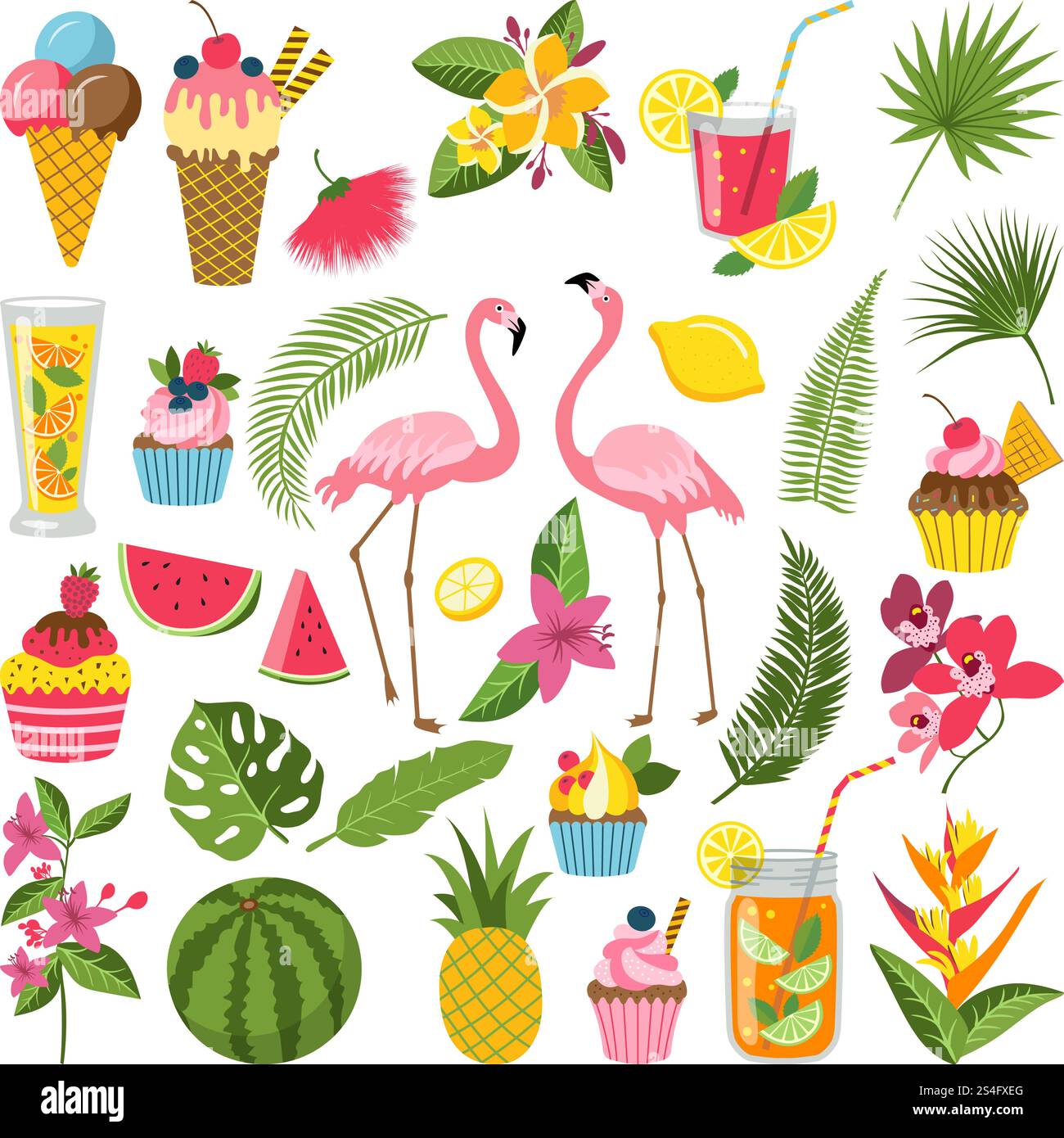 Summer time labels set for tropical party. Different icons in flat ...