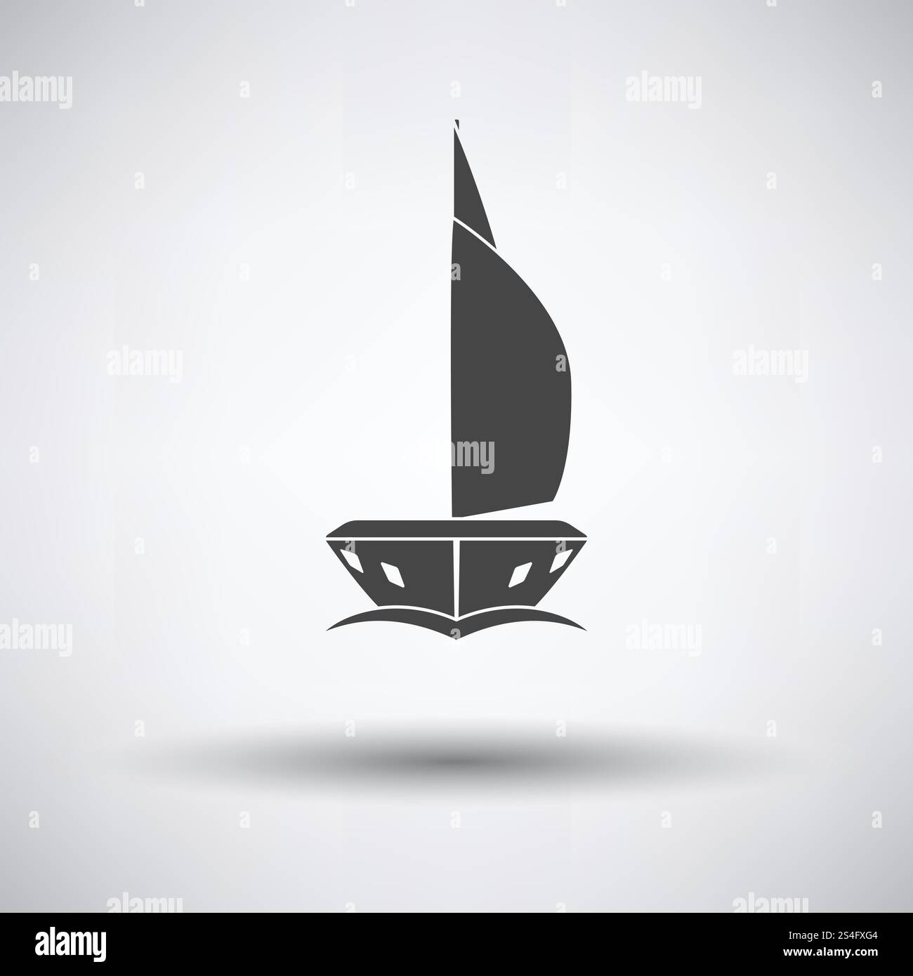 Sail yacht icon front view on gray background, round shadow. Vector ...